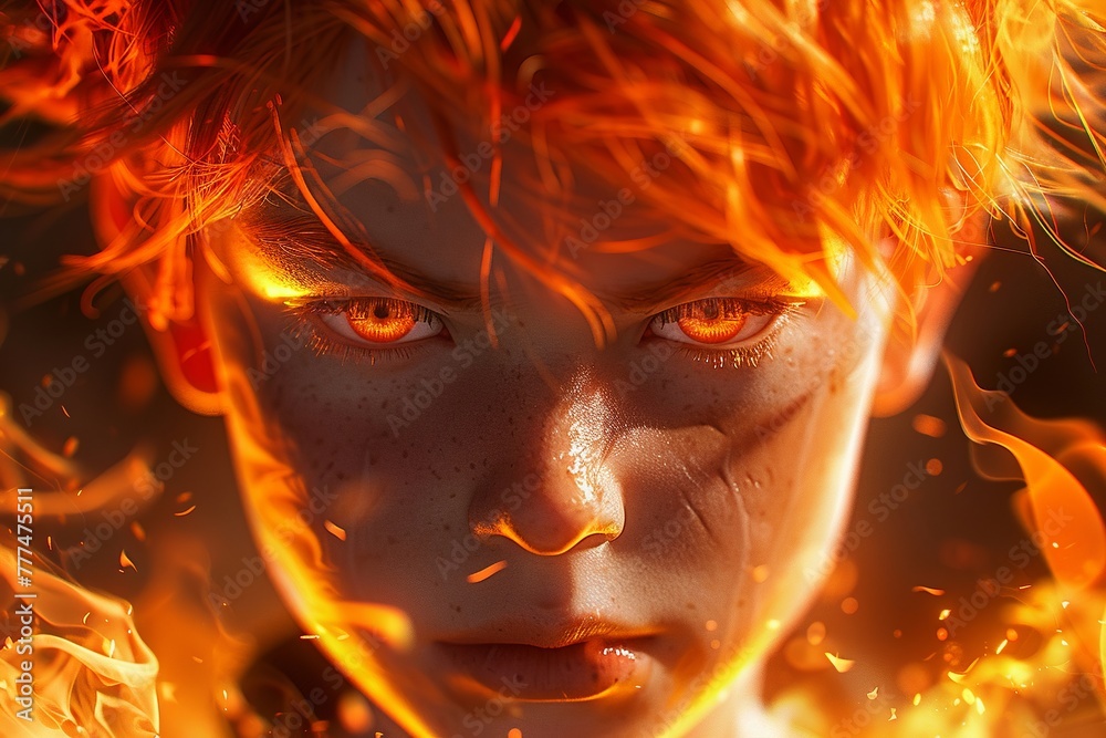 Gimme some fire, close up of the face of an orange haired boy with ...