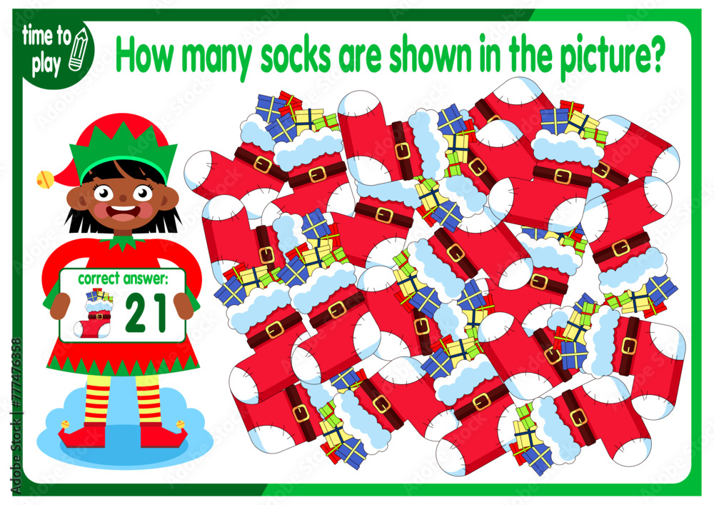 Count how many socks are hidden in the picture. How many objects are ...