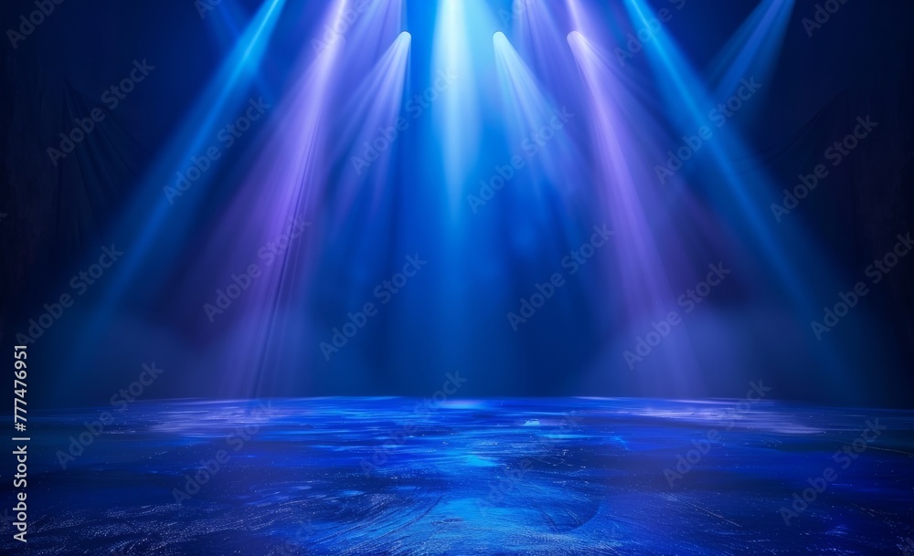 Dark blue background with neon rays, stage backdrop for dance show ...