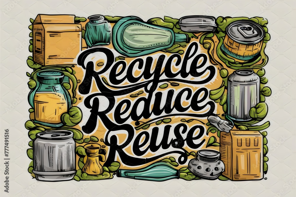 Recycle Reduce Reuse graphic illustration poster, Earth day 2024, happy ...