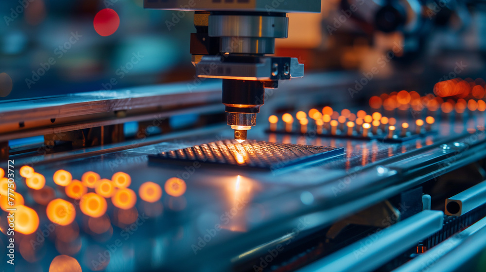Close-up of Silicon Die are being Extracted from Semiconductor Wafer and Attached to Substrate ...