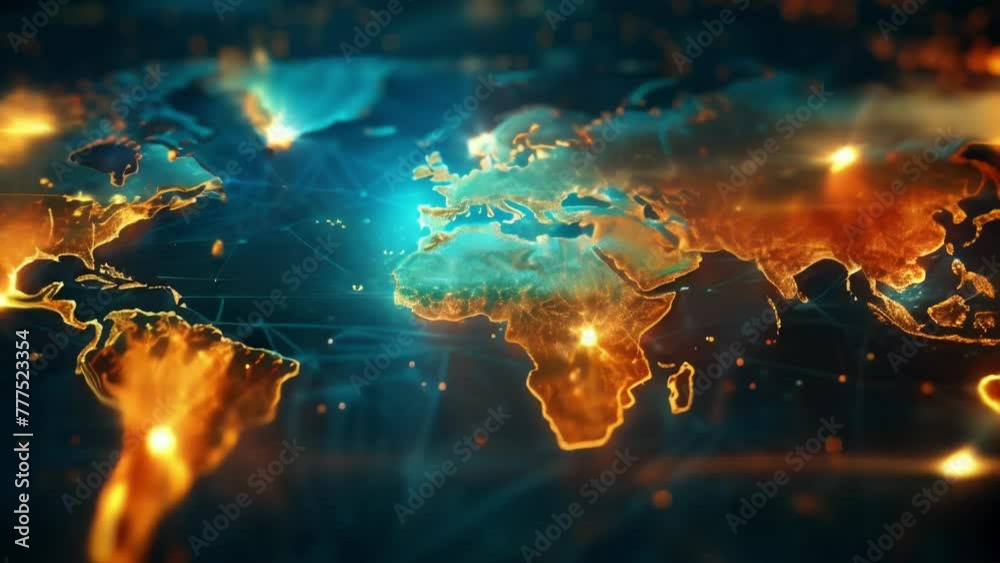 A detailed view of an interactive map showing countries, continents ...