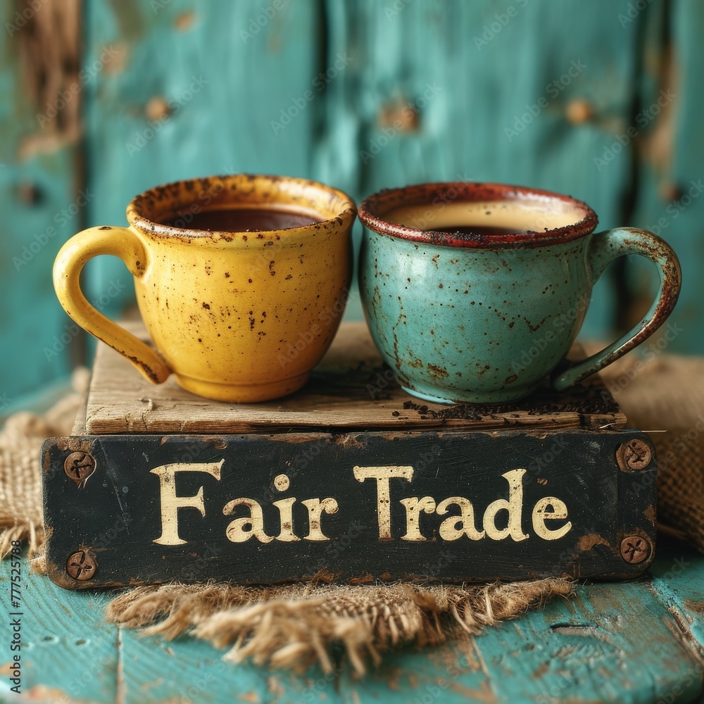 mugs with coffee and fresh coffee beans, on a warm background with ...