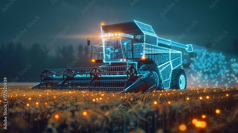 digital smart blue combine harvester, AI integration in agricultural ...
