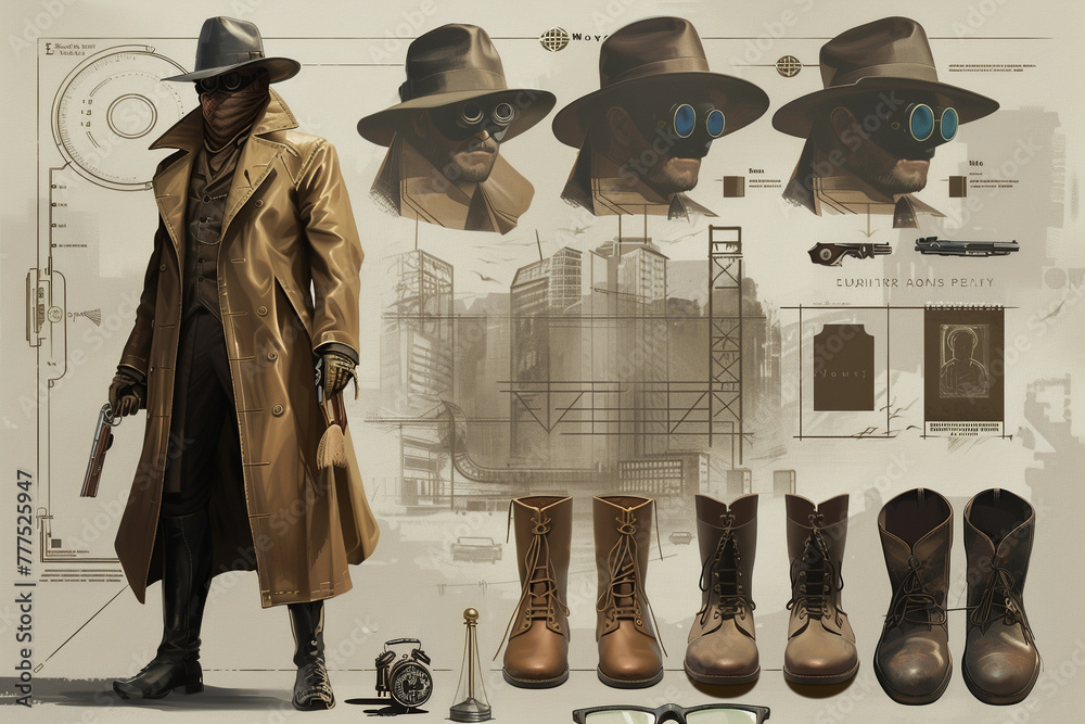 Character sheet concept image for a futuristic knight, with detailed ...