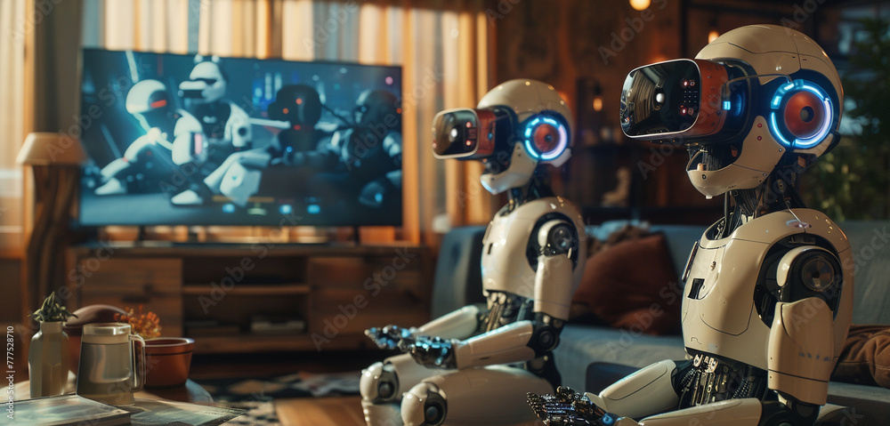 A robot family using a multi-dimensional entertainment system in their ...