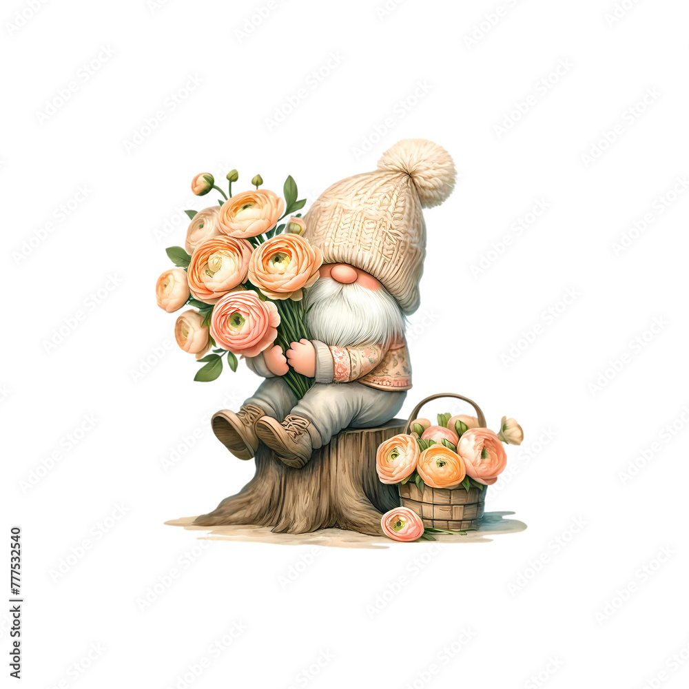 Watercolor Floral Gnome Clipart Bundles, Gnome With Flowers, Gardeners ...