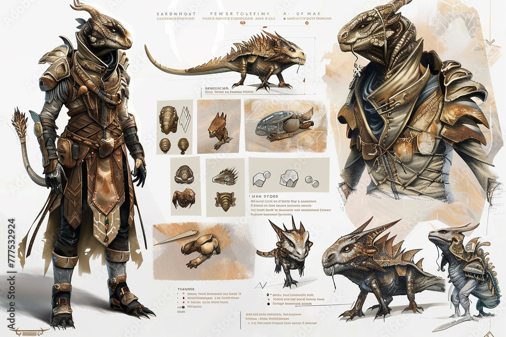 Character sheet concept image for a futuristic knight, with detailed ...