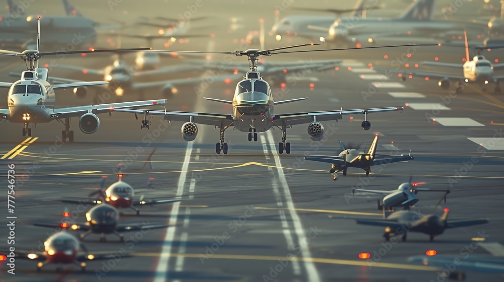Foto de an aerial perspective of a diverse fleet of aircraft, including ...