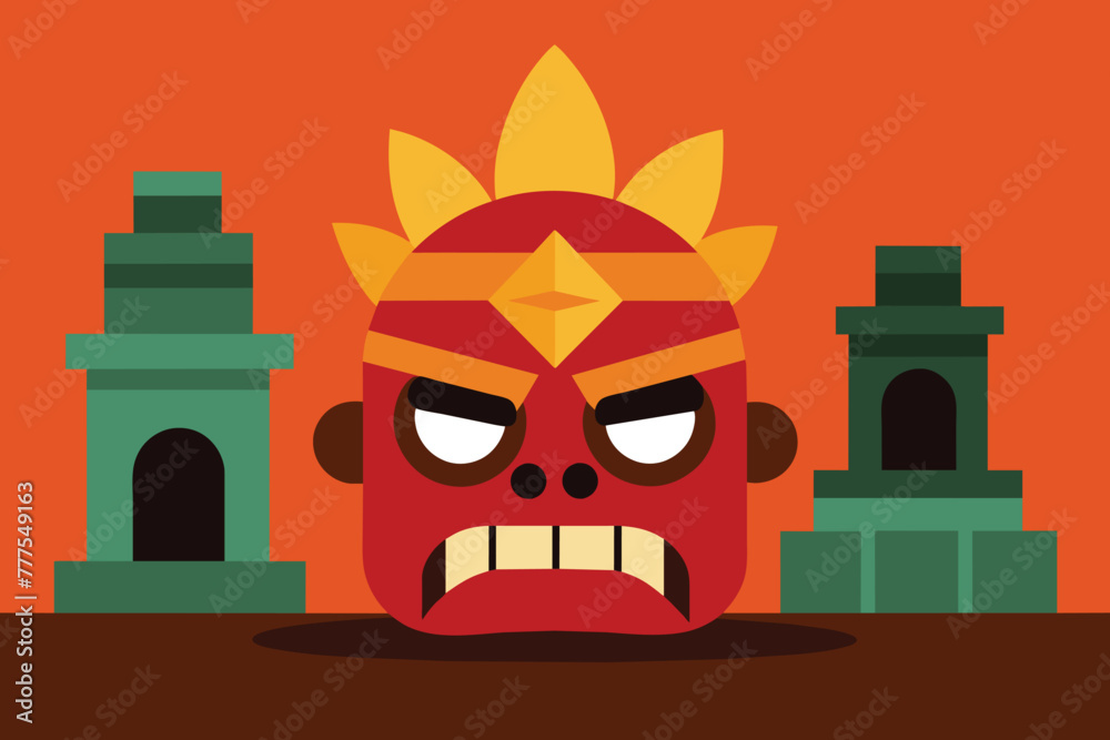 Vector design of Angry face mask icon cartoon vector. Aztec altar ...