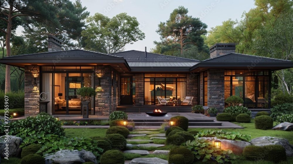 Ranch house style emphasizes horizontal lines, simple designs, and open ...