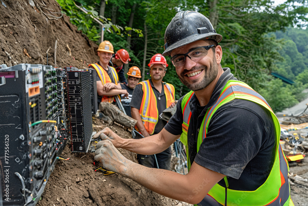 Workers assemble a large-scale flow battery system, technology for ...