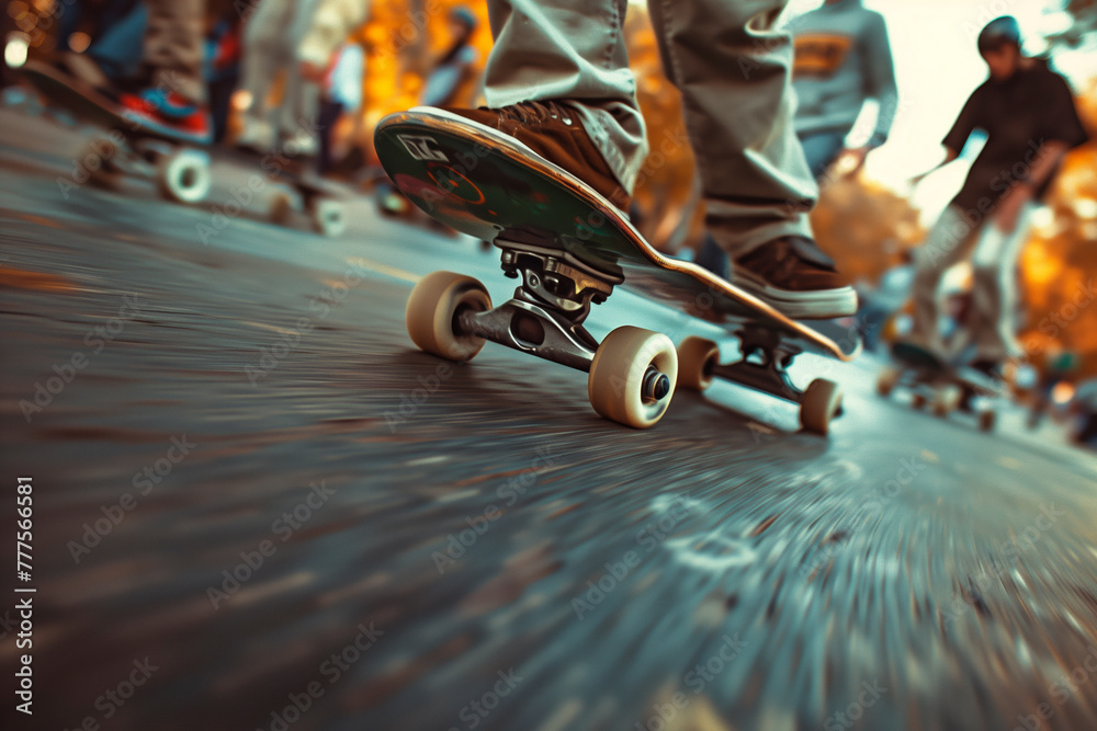 Skate Sport Action: Skateboarder making Movement with Zoom Burst, Low ...