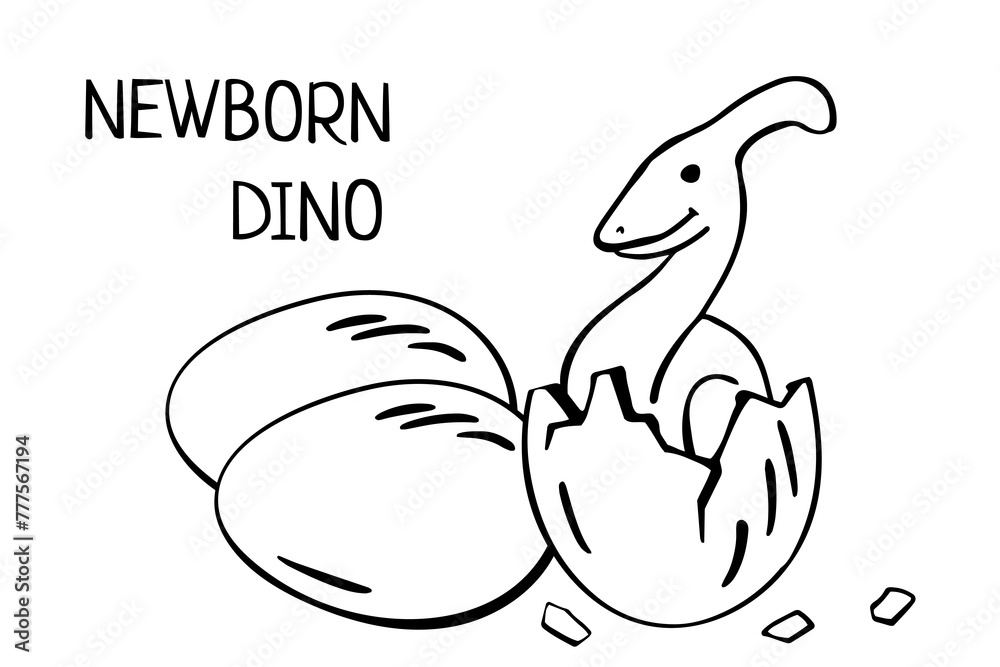 newborn dinosaur hatched from an egg. baby cartoon parasaurolophus ...