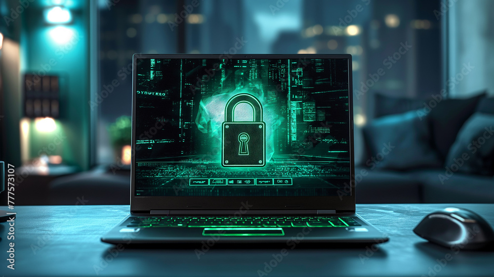 Cybersecurity Cyberattack password secure laptop on desk in modern ...