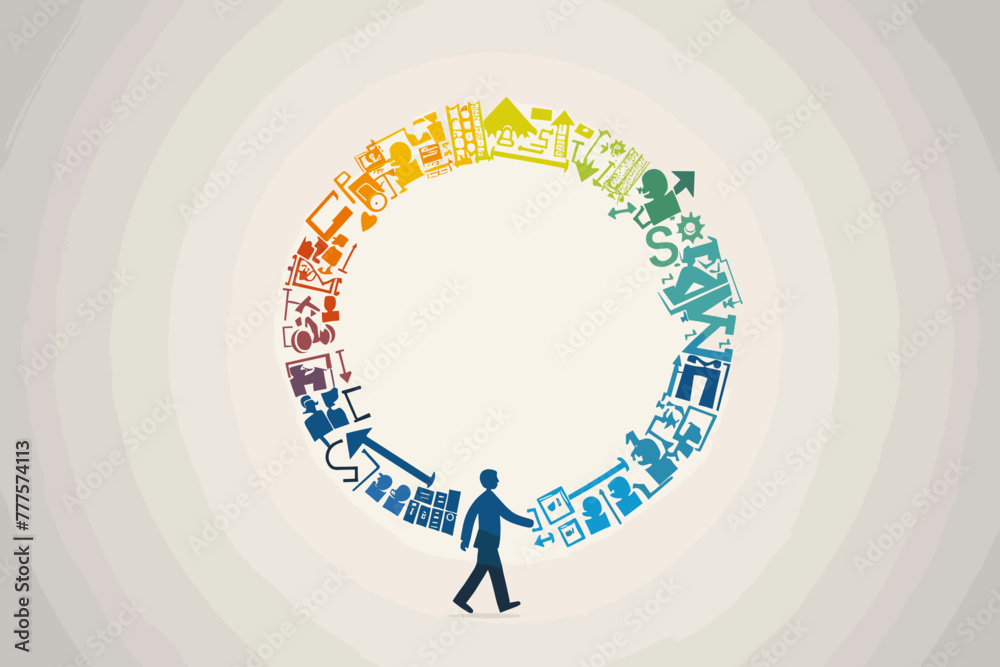 Vecteur Stock Circular arrow with businessman icons depicting various ...