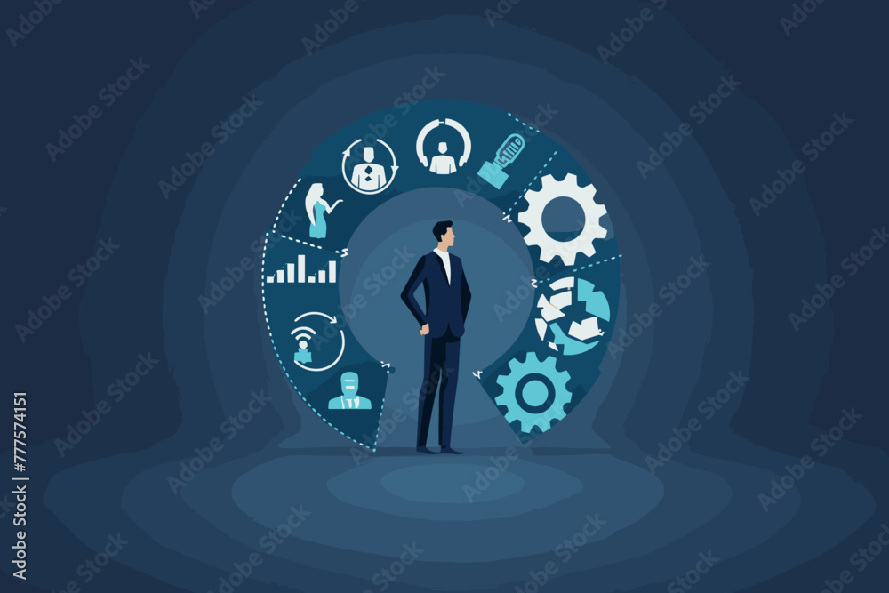 Circular arrow with businessman icons depicting various phases of ...