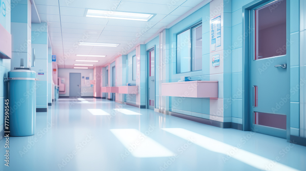 Modern interior science hospital lab corridor with lighting. Long ...