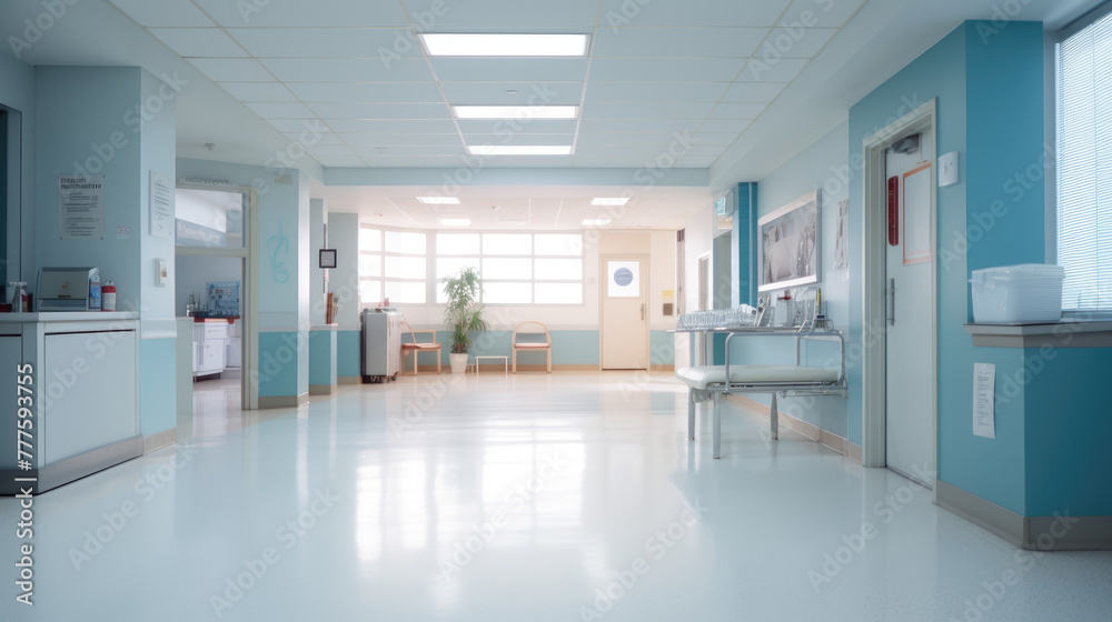 Modern interior science hospital lab corridor with lighting. Long ...