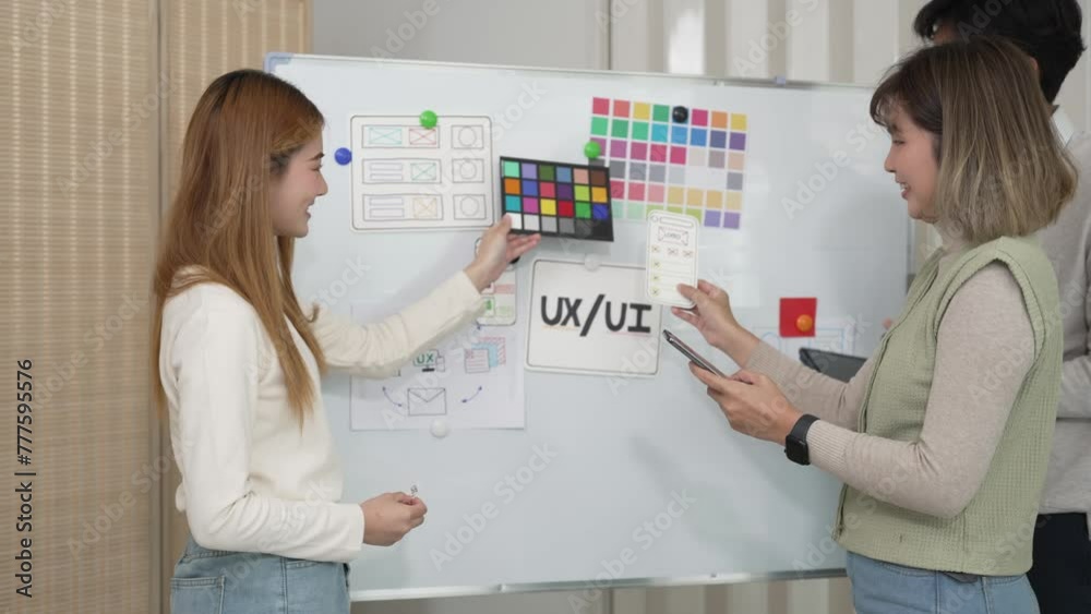 UI Ux designer brainstorming mobile app layout design on creative ...