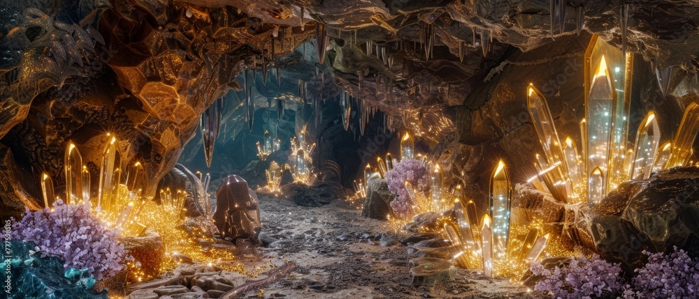 An underground 3D treasury in a fantasy realm, filled with sparkling ...
