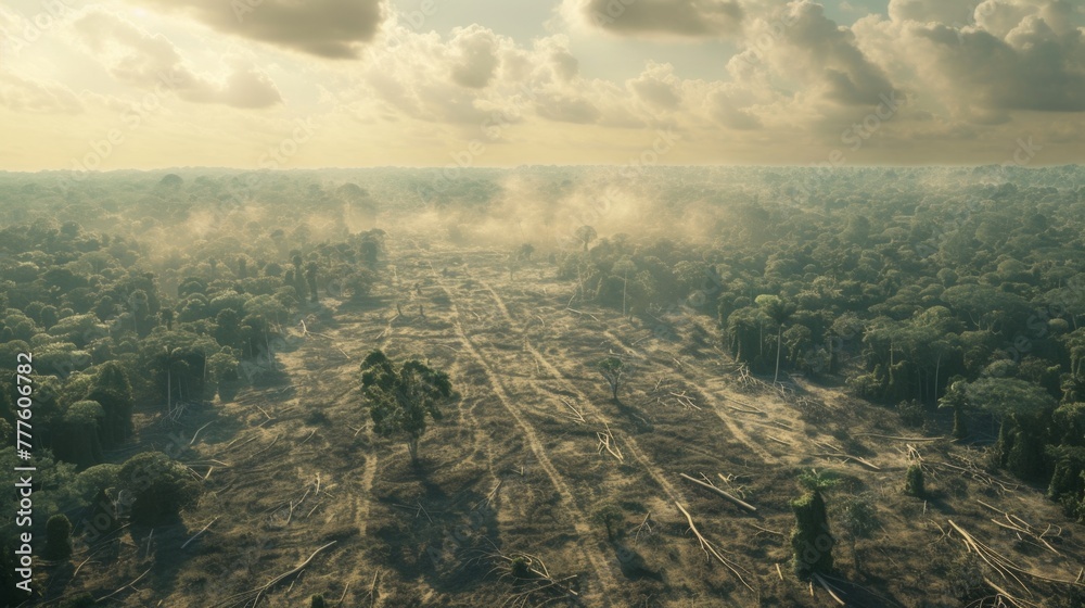 Visualizing deforestation's impact, showing vast cleared lands ...