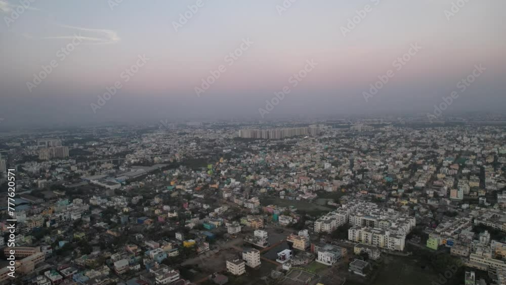 An aerial video of Chennai City taken on a beautiful evening. An Indian ...