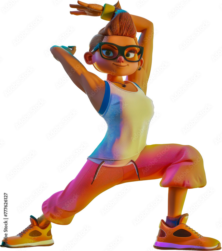 Animated character practices yoga for balance and tranquility on a ...