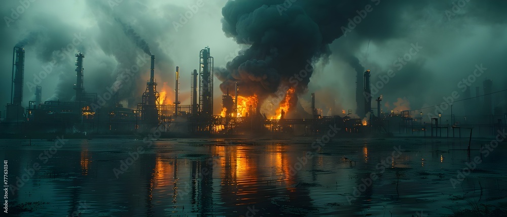 A tank farm fire causes the release of thick black smoke from ...