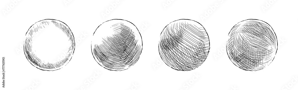 Hand drawn shaded spheres. Simple black and white pen and ink doodle ...