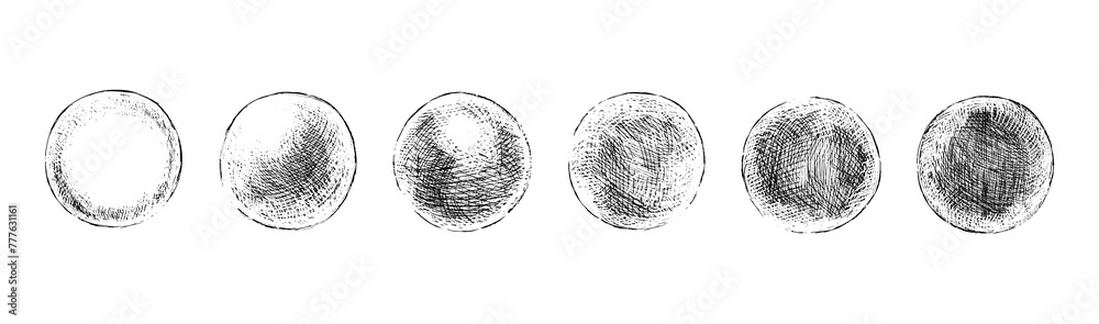 Hand drawn shaded spheres. Simple black and white pen and ink doodle ...