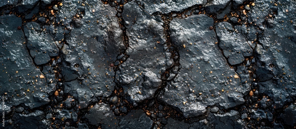 A close-up view of a rocky wall with dirt particles clinging to its ...