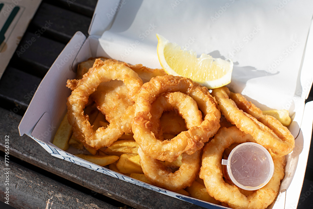 world famous calamari and chips in Sydney Stock Photo | Adobe Stock