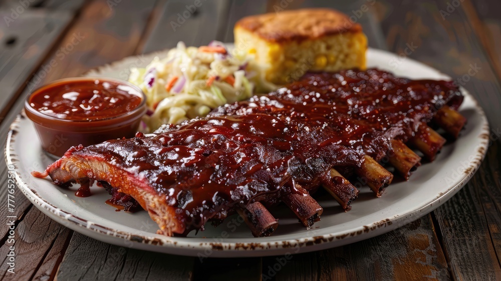 A mouthwatering plate of BBQ ribs, with tender meat smothered in tangy ...
