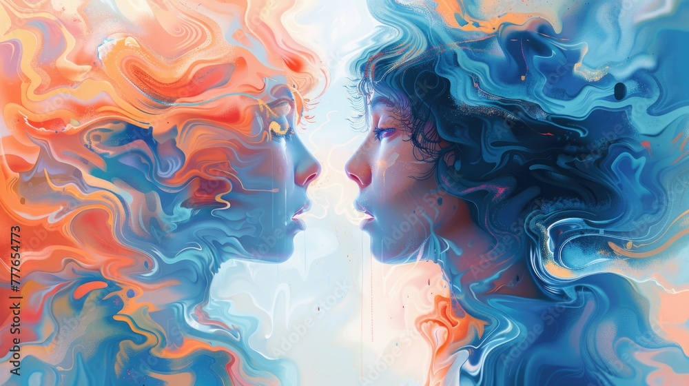 Contemporary surreal illustration of a person and their fluid ...