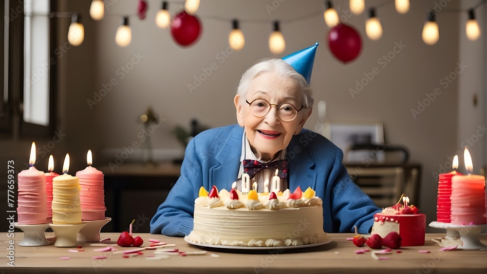 100 years old, celebrating a century, or having a birthday with cake ...
