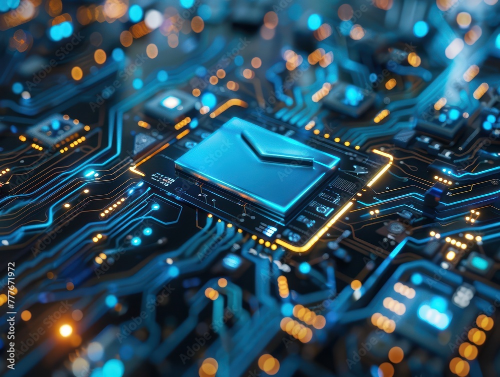 Close-up of a digital document management system, with a prominent blue ...