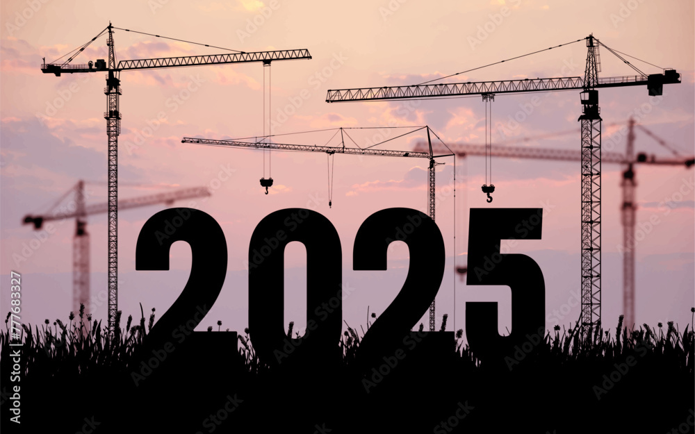 Vecteur Stock Silhouette of construction to welcome the new year 2025 ...