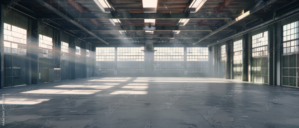 A sizable, unoccupied factory workshop space building, featuring ...