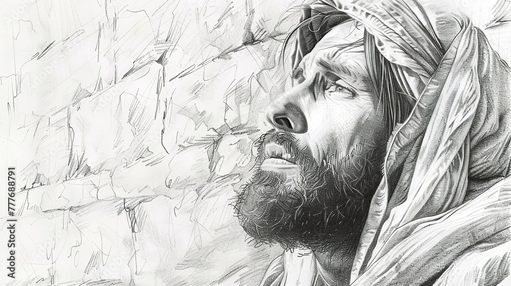A sketch of Jesus looking at Jerusalem with compassion and sadness. A ...