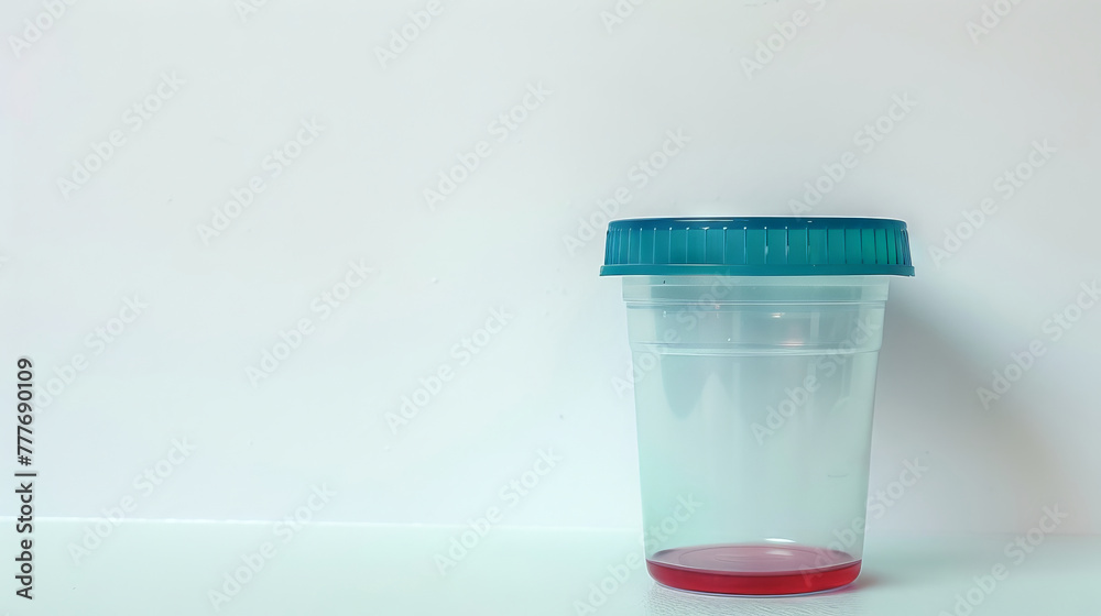 Transparent urine analysis container with a green lid. Clear specimen ...