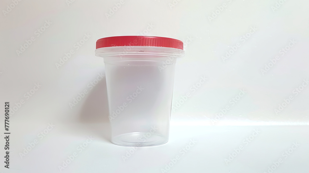Transparent urine sample container with blue lid. Laboratory urine test ...
