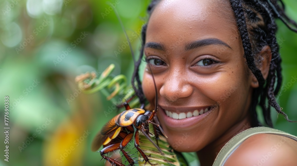 Foto de Smiling woman with a Madagascar hissing cockroach. Black Female ...