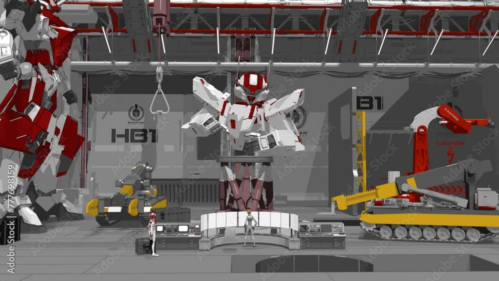 Designing a mech inside a hangar bay Stock Video | Adobe Stock