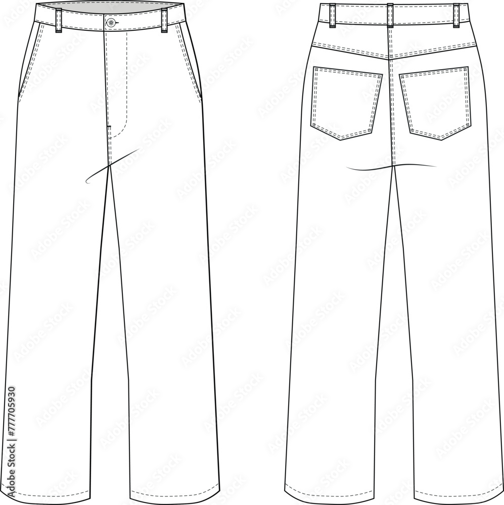 mid rise high rise waist straight pipe leg jean denim pant trouser ...