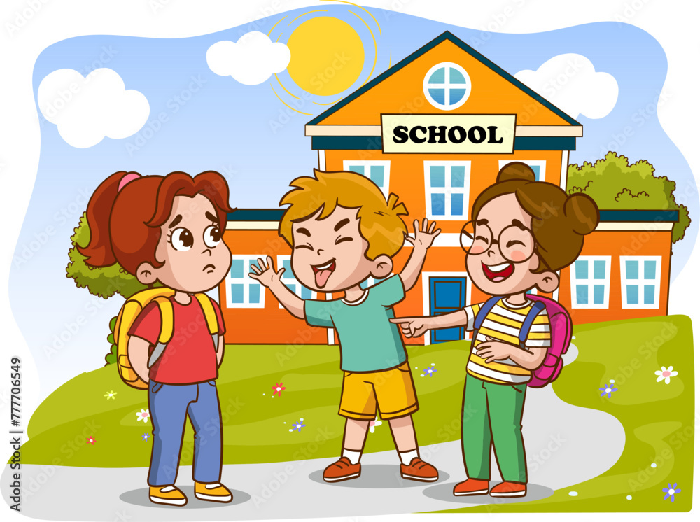 vector illustration of angry kids bullying their weak peers.Kids are ...