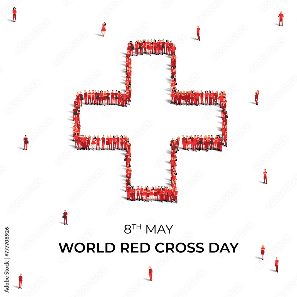 World red cross day concept poster. Large group of people form to ...