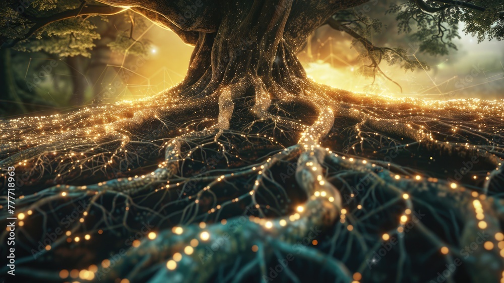 dream where vast network of roots underground, connecting trees of ...