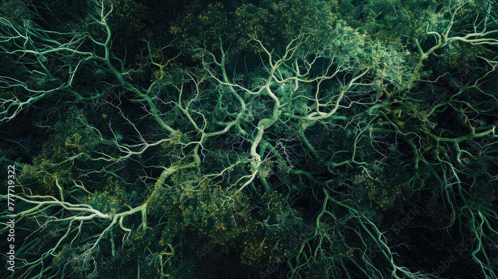 dream where vast network of roots underground, connecting trees of ...