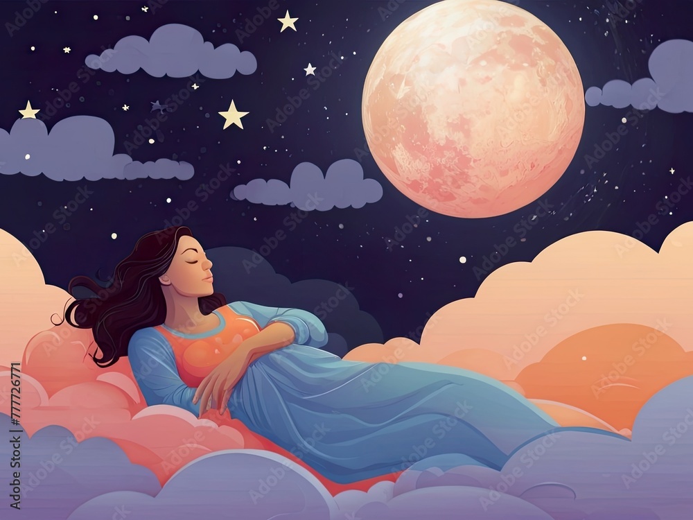 Sleeping person illustration. Cartoon sleeping and dreaming young girl ...